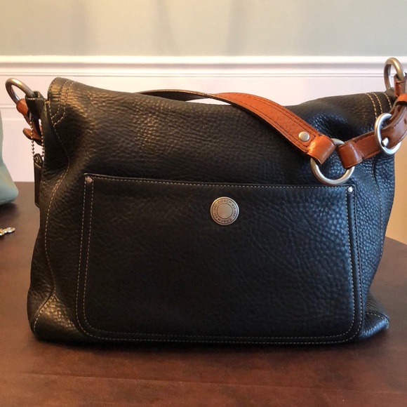 Coach | Bags | Coach No 132 Distressed Pebbled Leather Black Shoulder ...